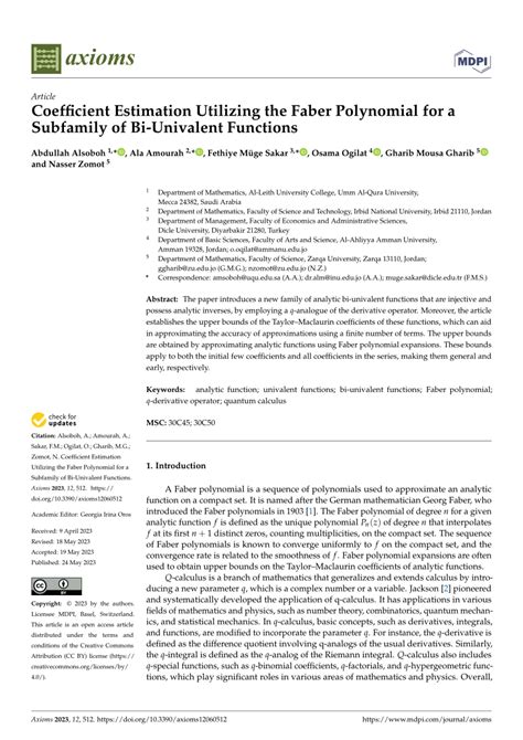 Pdf Coefficient Estimation Utilizing The Faber Polynomial For A