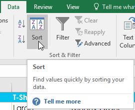 Excel Sorting Data