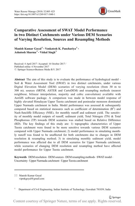 Comparative Assessment Of Swat Model Performance In Two Distinct