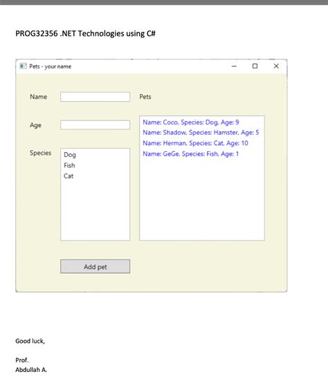 PROG32356 NET Technologies Using C Student Name Chegg