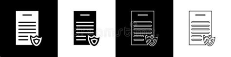 Set Firearms License Certificate Icon Isolated On Black And White