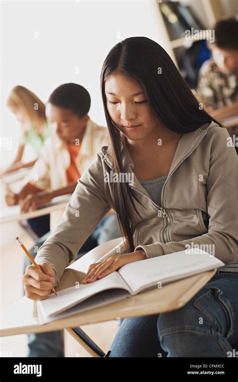 Usa California Los Angeles Class Writing In Their Copy Books Stock