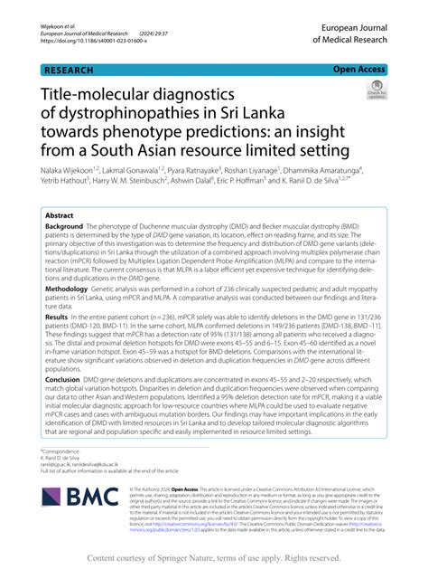 Pdf Title Molecular Diagnostics Of Dystrophinopathies In Sri Lanka Towards Phenotype