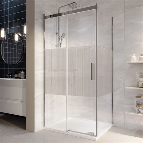 1000x800mm Chrome Frameless Fluted Glass Sliding Shower Enclosure Right