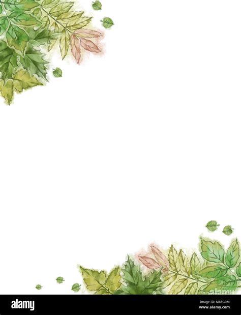 Green Tree Leaves Design With Copy Text Space Watercolor Hand Painted Summer Tree Leaves