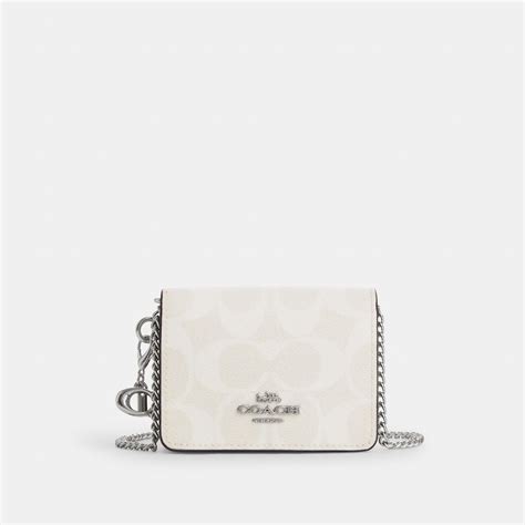 COACH Boxed Mini Wallet On A Chain In Signature Canvas In White Lyst
