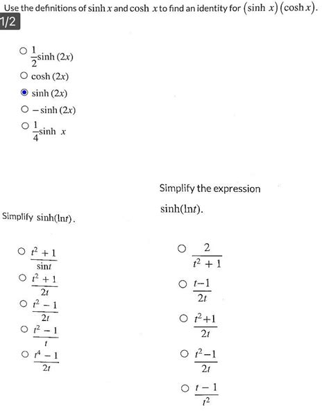Solved Use The Definitions Of Sinh X And Cosh X To Find An