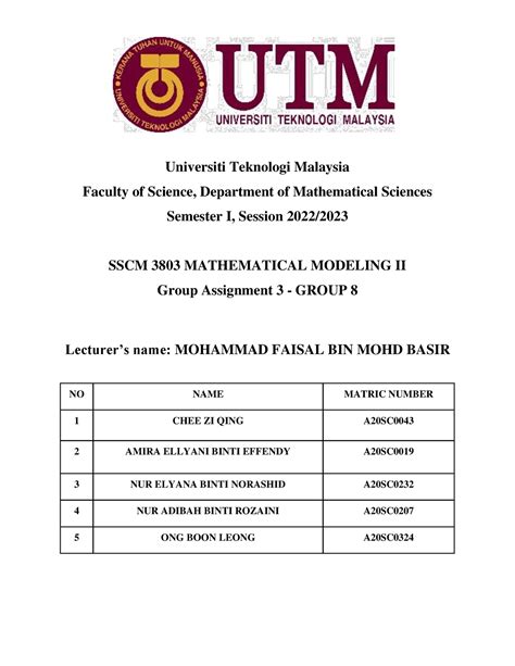 SSCM Group Assignment Universiti Teknologi Malaysia Faculty Of Science Department Of