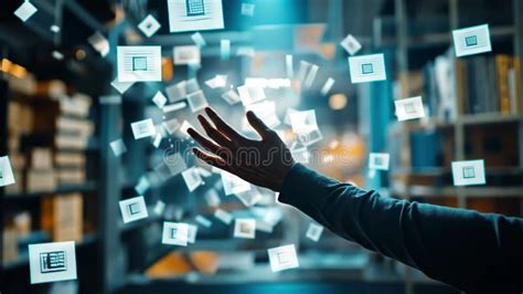 Abstract Digital Document Icons Floating In A Modern Office Space