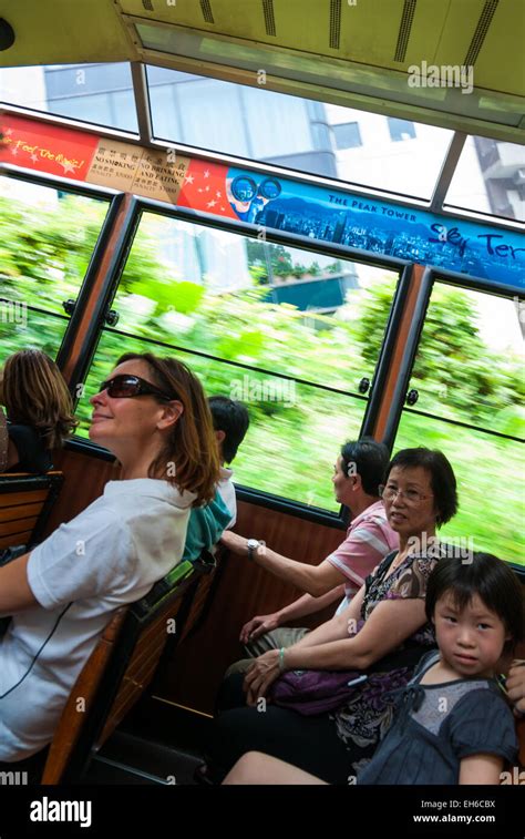 Riding The Steep Funicular Railway Known As The Peak Tram To The Peak