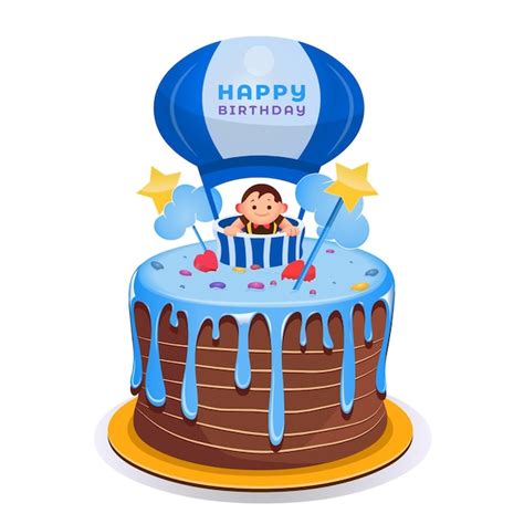 Pastel de cumpleaños de dibujos animados con adorno Vector Premium