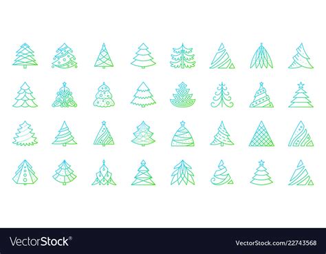 Christmas Tree Simple Color Line Icons Set Vector Image