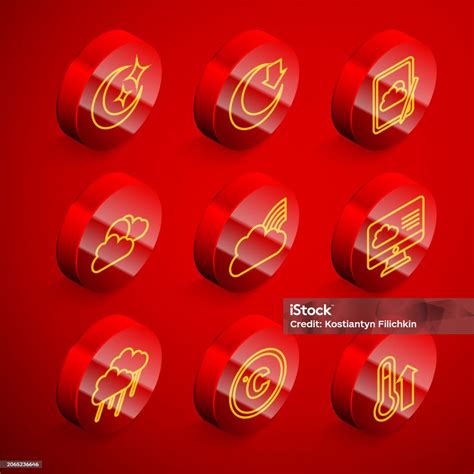 설정 라인 달과 별 일기 예보 태양 구름 날씨 구름과 무지개 구름 비와 섭씨 아이콘 벡터 3차원 형태에 대한 스톡 벡터 아트 및 기타 이미지 Istock