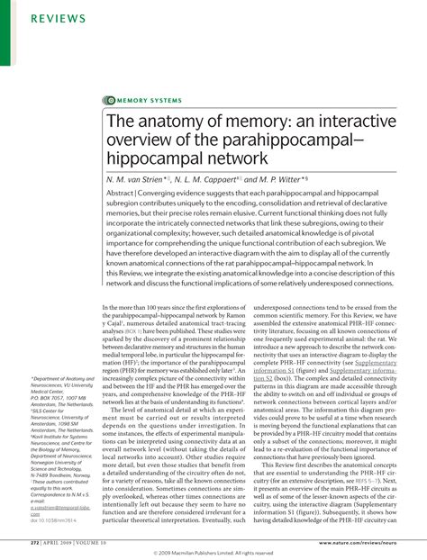 The Anatomy Of Memory An Interactive Overview Of The Parahippocampal