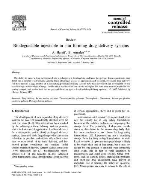 Biodegradable Injectable In Situ Forming Drug Delivery System1 Pdf