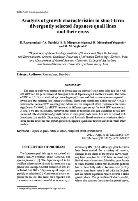 Pdf Growth Analysis Of Divergently Selected Quail