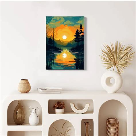 1pc 아르 데코 풍경 캔버스 월 아트 16x24 인치 세로 직사각형 방수 목재 포스터 프레임 우아하고 생생 Temu