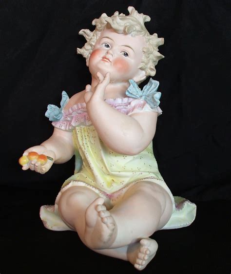 Lg Antique Heubach German Bisque Porcelain Victorian Piano Baby
