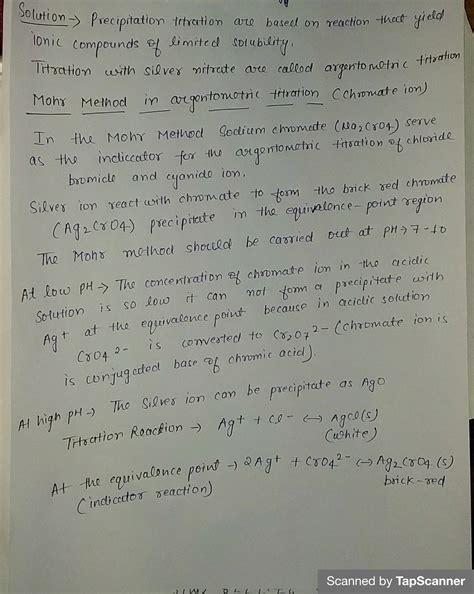 Solved Explain How Mohr Method Is Used In Argentiometric Titration