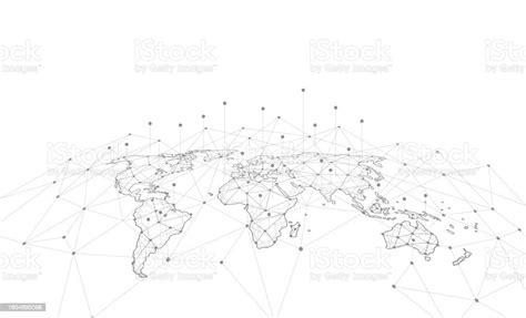 글로벌 네트워크 연결 글로벌 비즈니스의 세계지도 지점 및 라인 구성 개념 벡터 일러스트레이션 3차원 형태에 대한 스톡 벡터 아트