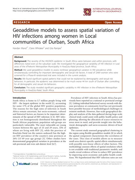Pdf Geoadditive Models To Assess Spatial Variation Of Hiv Infections Among Women In Local