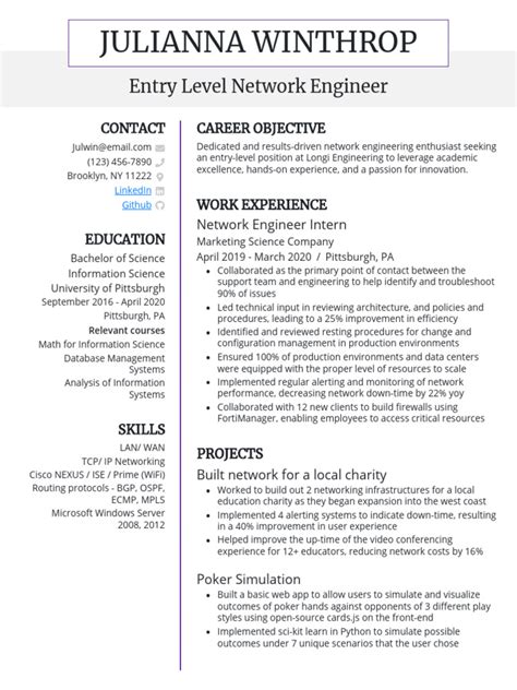 Entry Level Network Engineer Resume Pdf Computer Network Internet Protocols