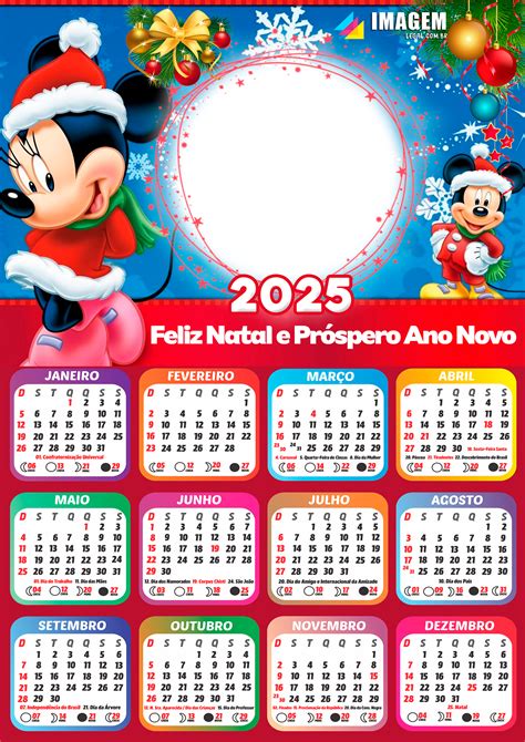 Calendário 2025 Feliz Natal Minnie E Mickey Png Imagem Legal Feliz
