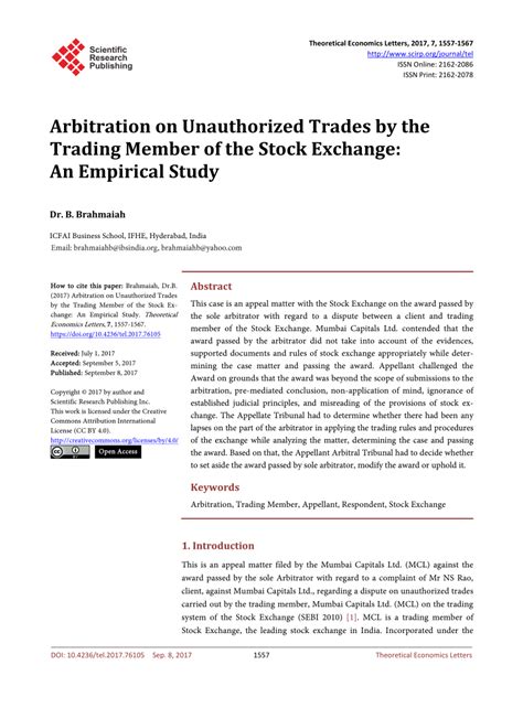 PDF Arbitration On Unauthorized Trades By The Trading Member Of The