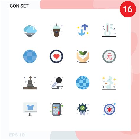 Set Of 16 Vector Flat Colors On Grid For Education Temperature Down Sunny Cloudy Editable Pack