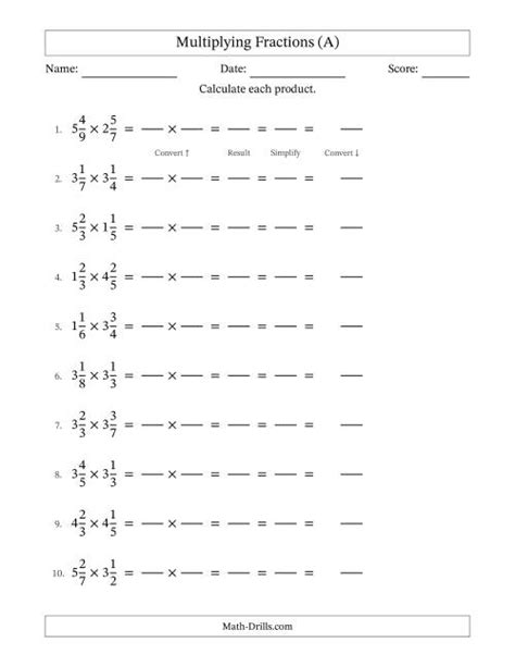 Multiplying Two Mixed Fractions With All Simplification Fillable A Worksheets Library