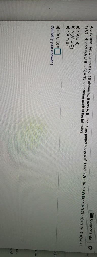 solved b question help a universal set u consists of 16