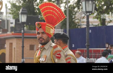 Border Guard At Flag Lowering Ceremonywagahpunjabindia Stock Video