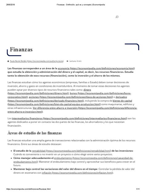 Finanzas Definición Qué Es Y Concepto Economipedia Pdf