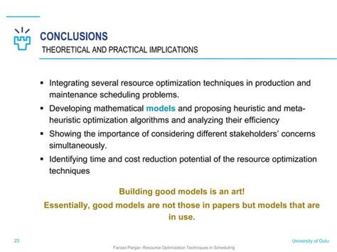 Resource Optimization Techniques In Scheduling Farzad Pargar Ppt