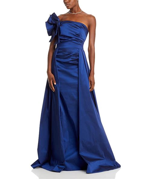 Teri Jon By Rickie Freeman Taffeta Bow Trim One Shoulder Gown