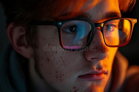 Reflection Of Data On The Eyeglasses Worn By A Computer Programmer