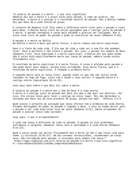O Salário Do Pecado é A Morte O Que Isso Significa Respostas Bíblicas Pdf Pecado Salvação