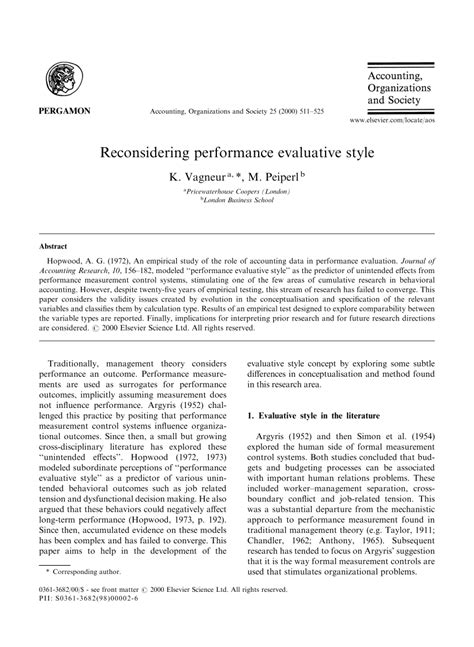 Pdf Reconsidering Performance Evaluative Style