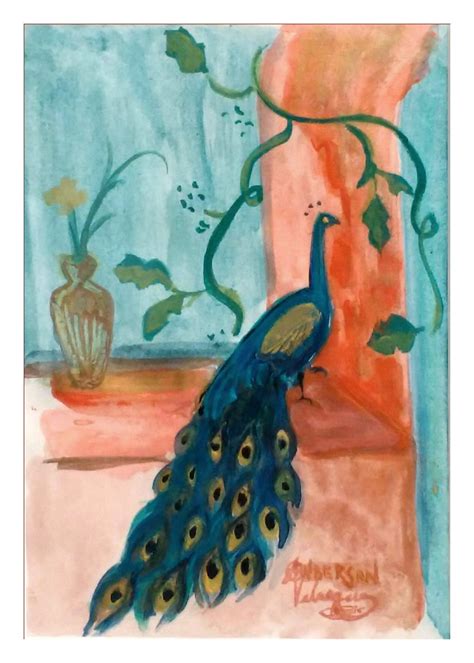 Eco Friendly Peacock Bird Art 5x7 Giclee Bamboo Paper Print Etsy