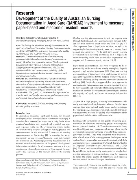 Pdf Development Of The Quality Of Australian Nursing Documentation In Aged Care Qandac