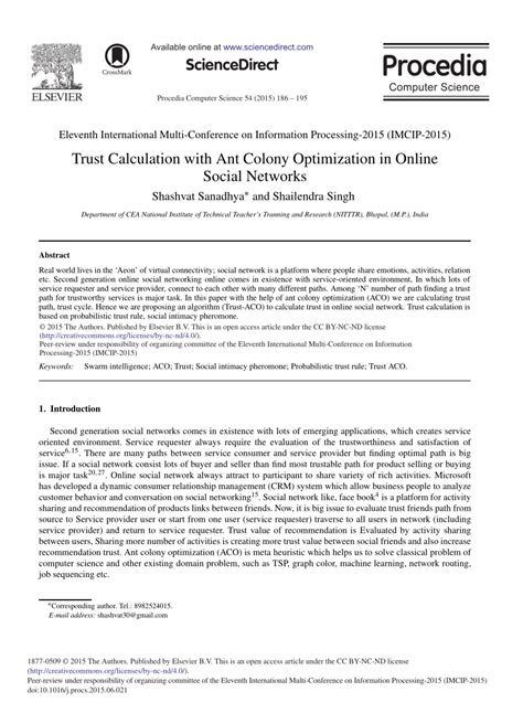 Pdf Trust Calculation With Ant Colony Optimization In Online Social