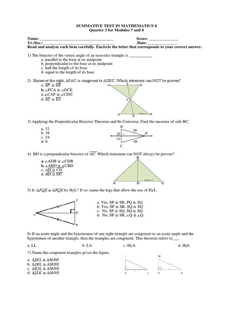 math8 summative test modules7 8 pdf triangle euclidean geometry
