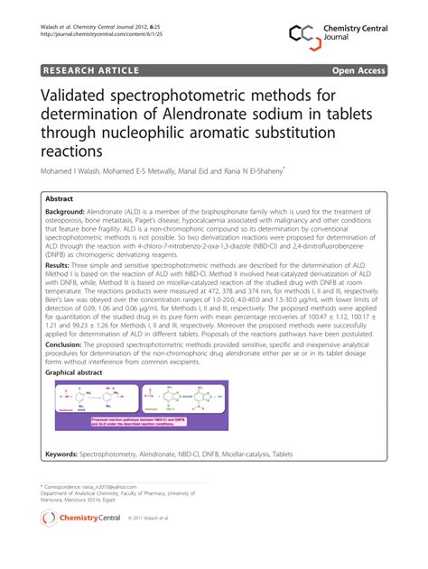 Pdf Validated Spectrophotometric Methods For Determination Of Alendronate Sodium In Tablets