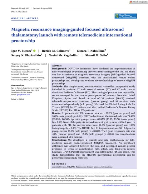 Pdf Magnetic Resonance Imaging Guided Focused Ultrasound Thalamotomy