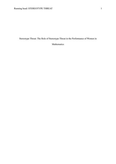 Paper On Stereotype Threat 2008psy Social And Cultural Psychology