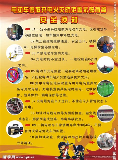 电动车停放充电火灾防范警示设计图 海报设计 广告设计 设计图库 昵图网