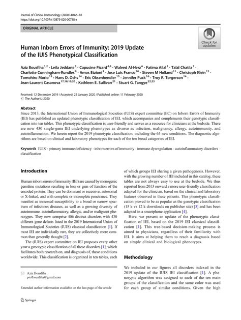 Pdf Human Inborn Errors Of Immunity 2019 Update Of The Iuis