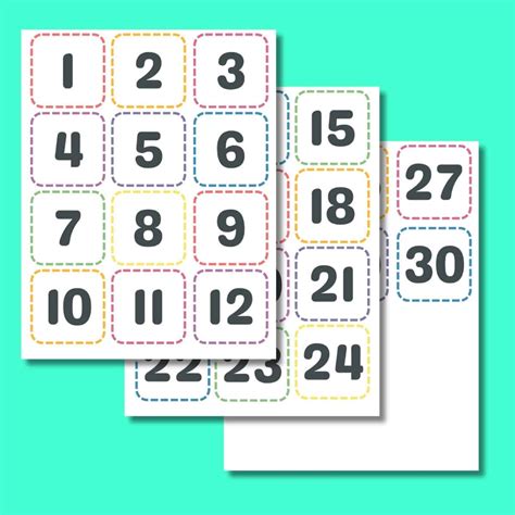 Free Printable Calendar Numbers 1 31