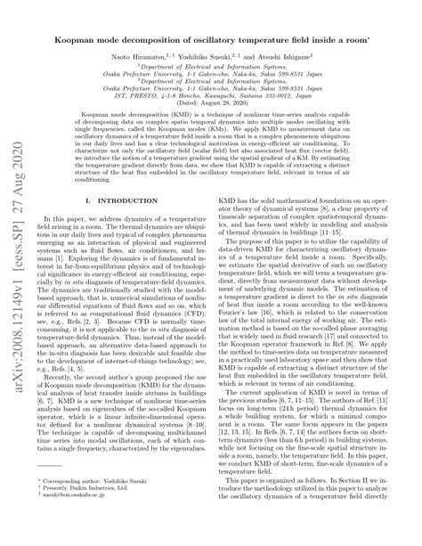 Pdf Koopman Mode Decomposition Of Oscillatory Temperature Field Inside A Room