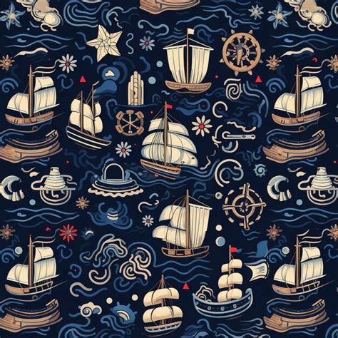 Premium Photo A Close Up Of A Pattern Of Ships And Ships On A Dark
